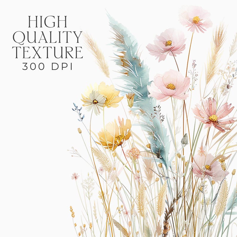 Pastel Meadow Borders, Pastel Meadow Wildflower Watercolor Clipart ...