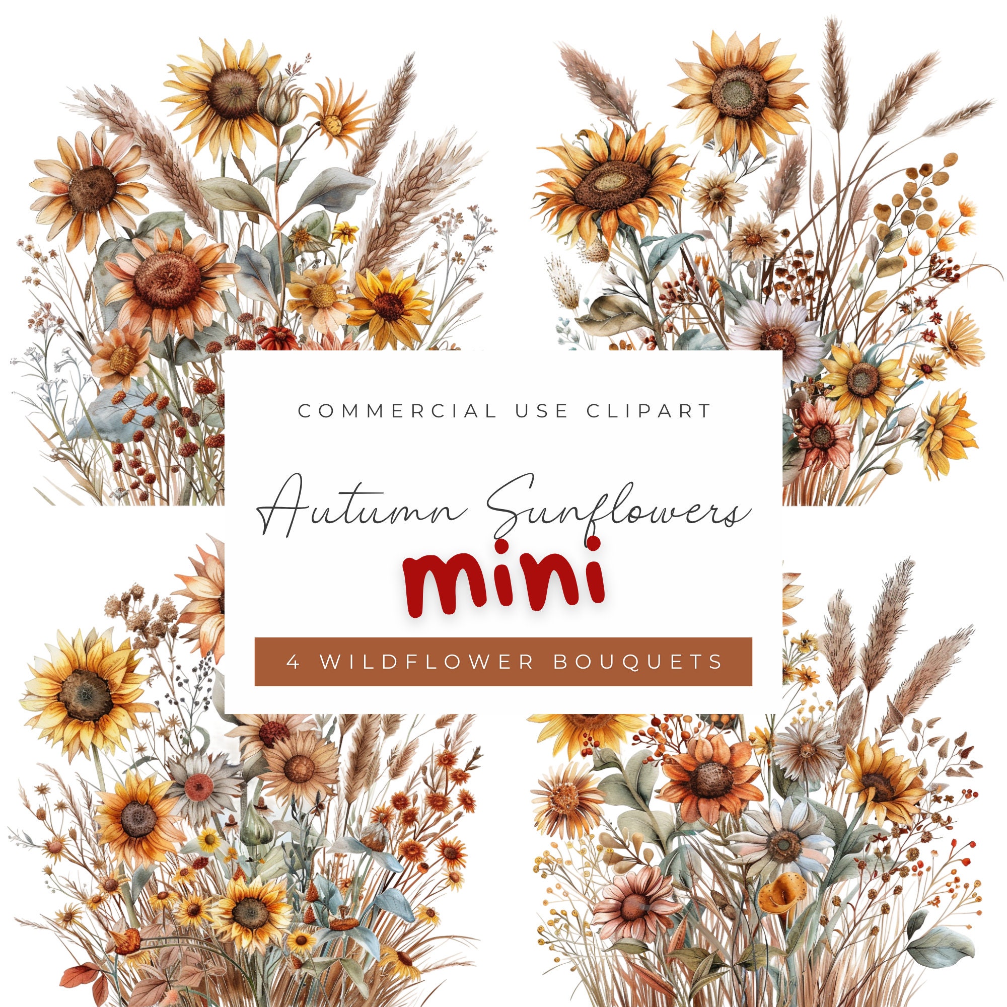Autumn Sunflower Watercolor Clipart, Sunflower Clipart, Sunflower ...