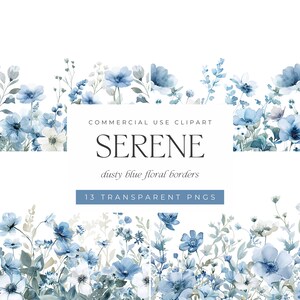 Soft Blue Watercolor Floral Border, Blue Wildflower Borders, Watercolor ...