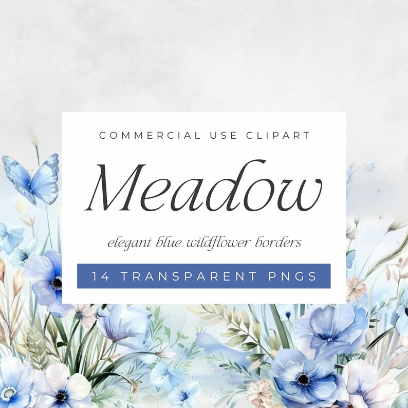 Blue Watercolor Flower Border, Watercolor Meadow Florals, Wildflower ...