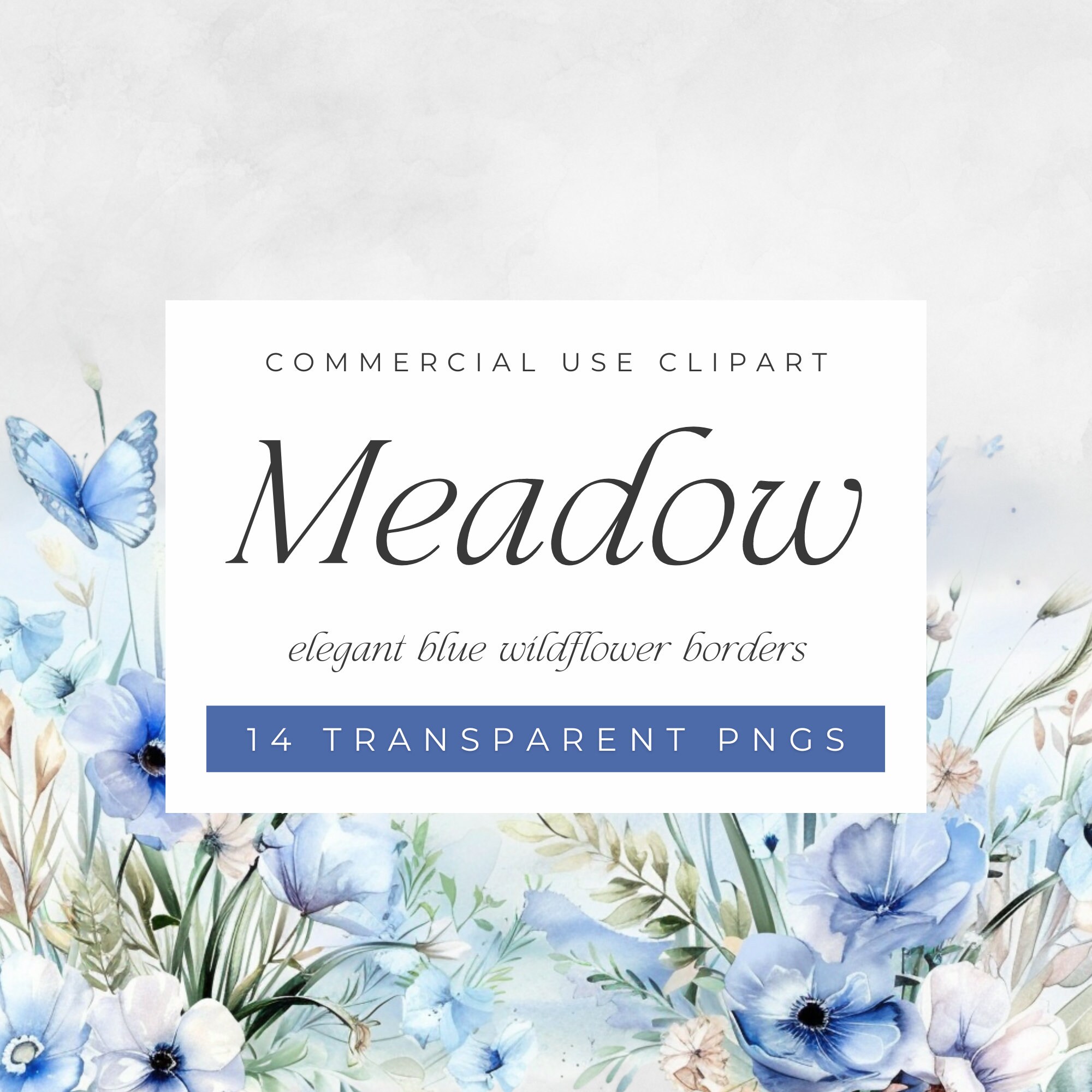 Blue Watercolor Flower Border, Watercolor Meadow Florals, Wildflower ...