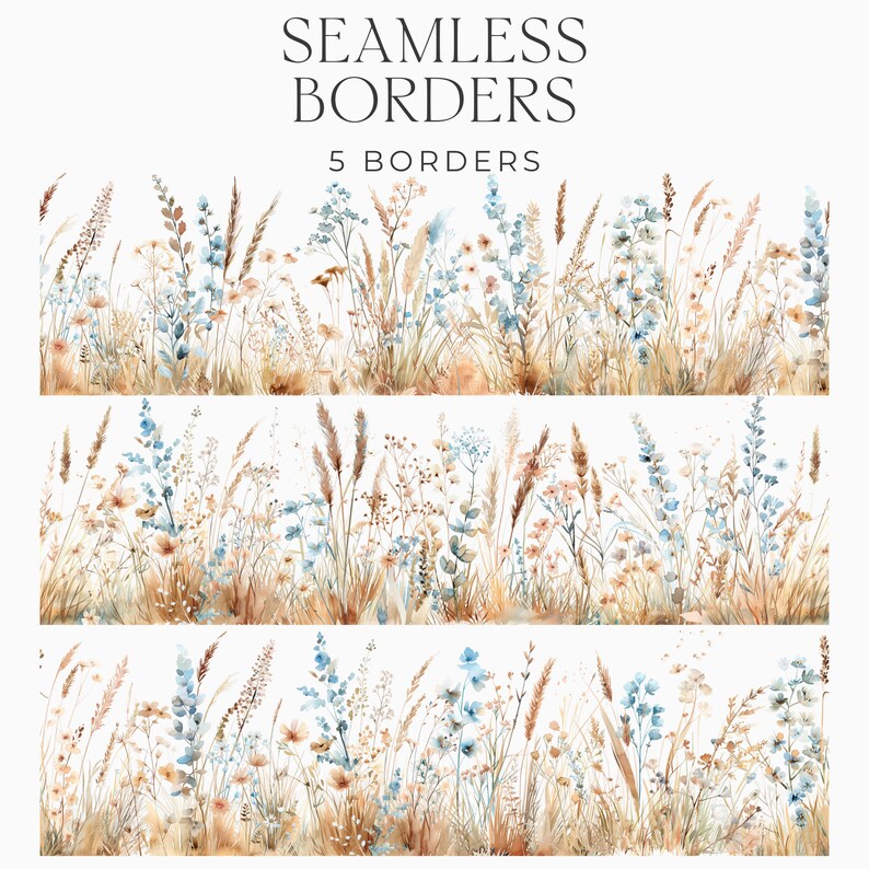 Blue and Cream Wildflower Bouquets, Blue Floral Borders, Watercolor ...