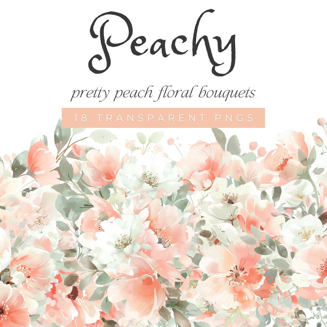 Watercolor Floral Clipart, Peach Floral Bouquets Clipart, Peach Flowers ...