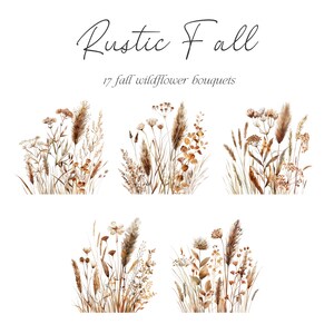 Rustic Fall Wildflower Clipart Watercolor Brown Floral Bouquets and ...