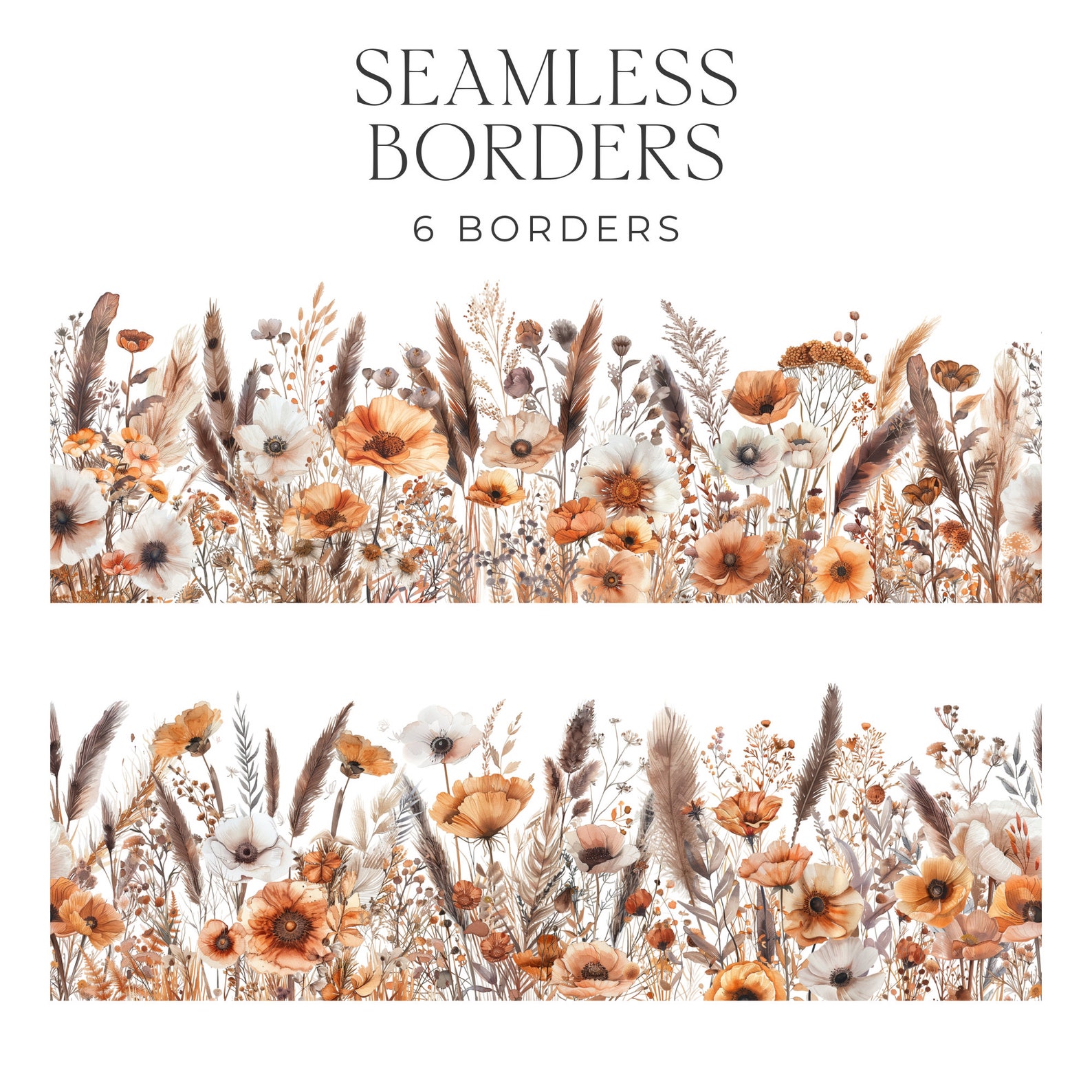 Fall Wildflower Bouquets and Borders, Watercolor Autumn Floral Clipart ...