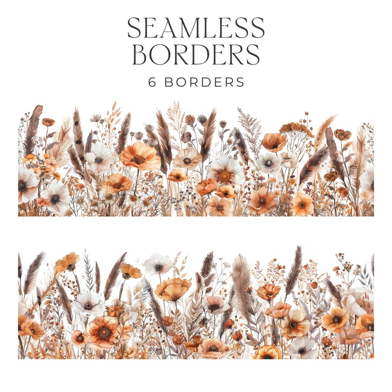 Fall Wildflower Bouquets and Borders, Watercolor Autumn Floral Clipart ...