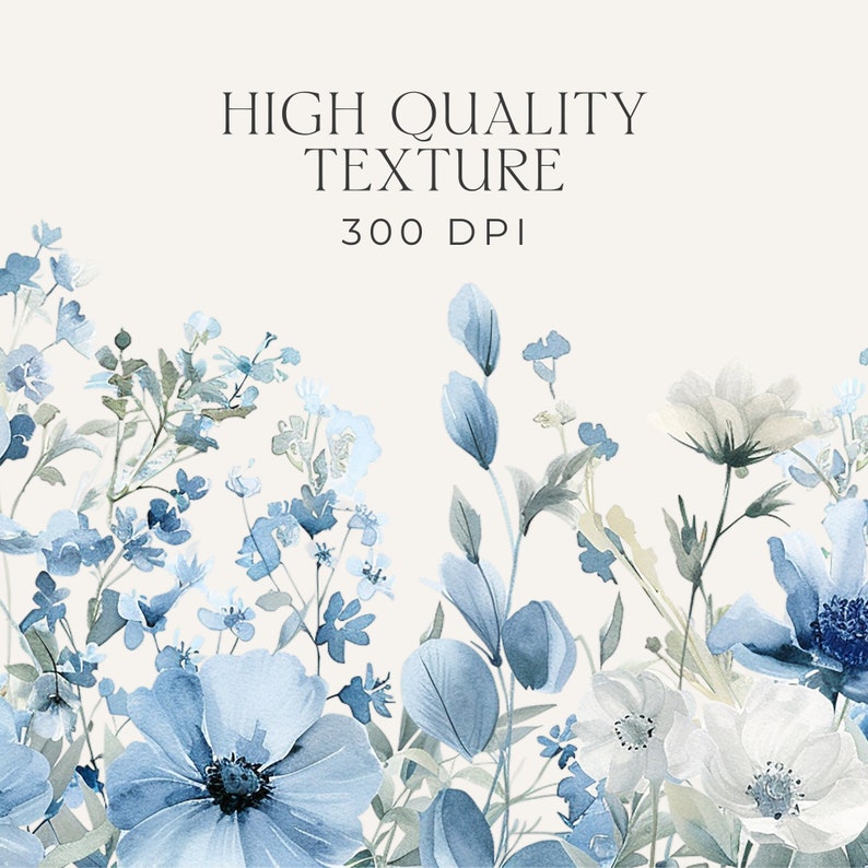 Soft Blue Watercolor Floral Border, Blue Wildflower Borders, Watercolor ...