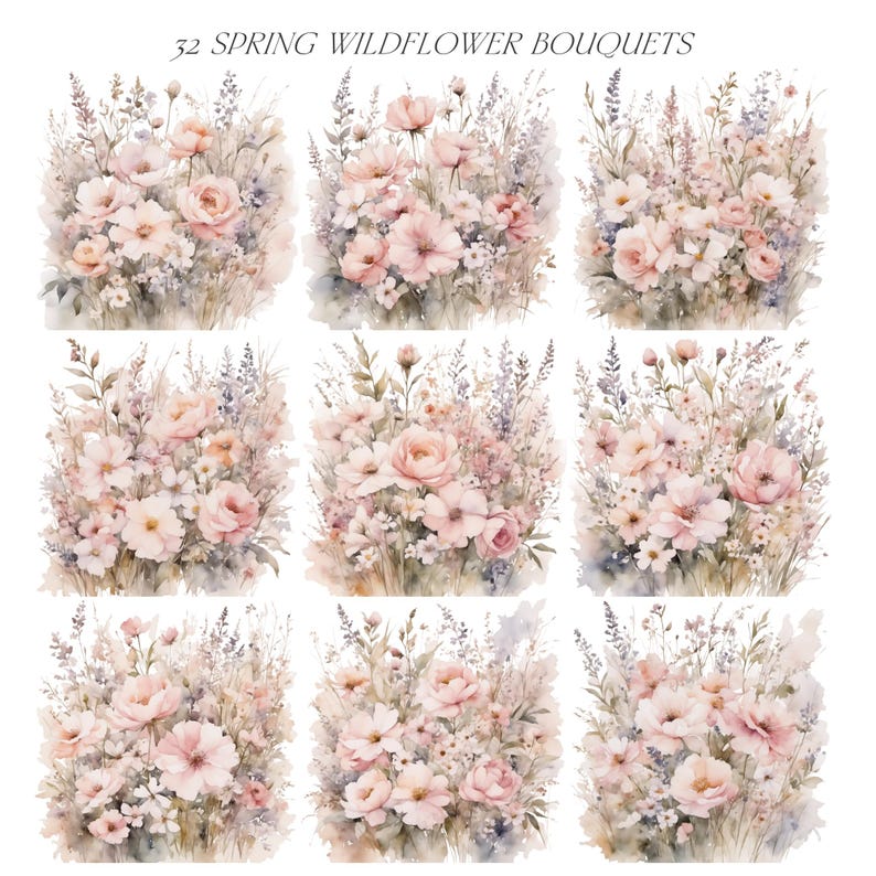 Watercolor Flower Border Clipart, Light Pink, Blue, and Cream Floral ...