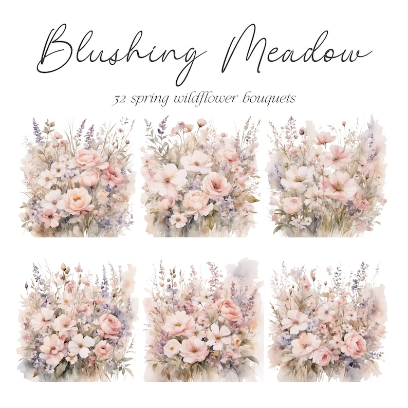 Watercolor Flower Border Clipart, Light Pink, Blue, and Cream Floral ...