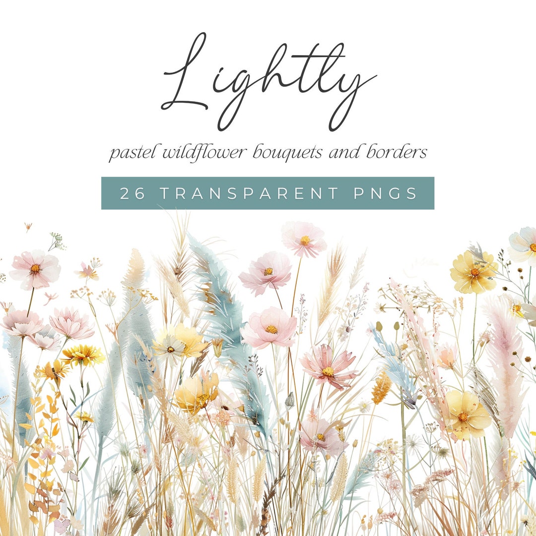 Pastel Meadow Wildflower Watercolor Clipart, Meadow Floral Bouquets and ...