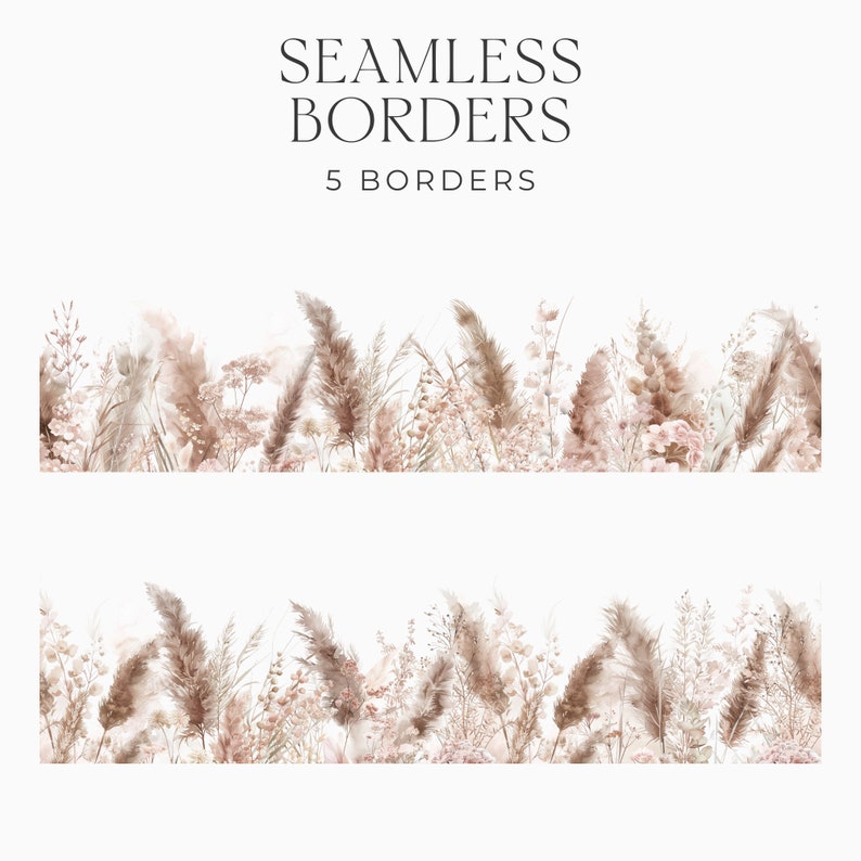 Boho Watercolor Wildflower Bouquets and Borders, Bohemian Meadow Clip ...