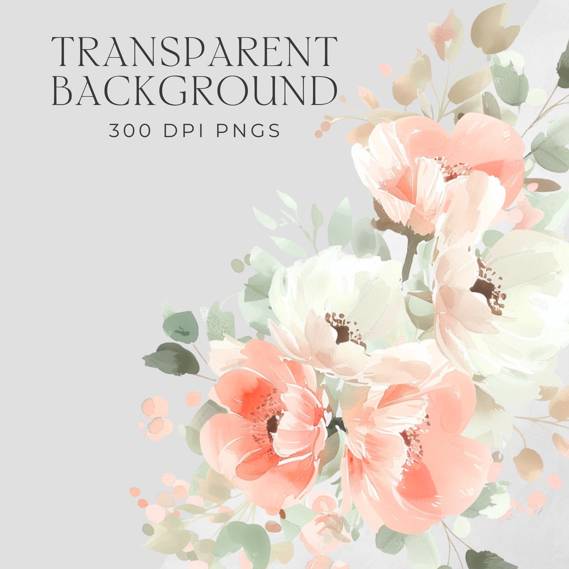 Watercolor Floral Clipart, Peach Floral Bouquets Clipart, Peach Flowers ...