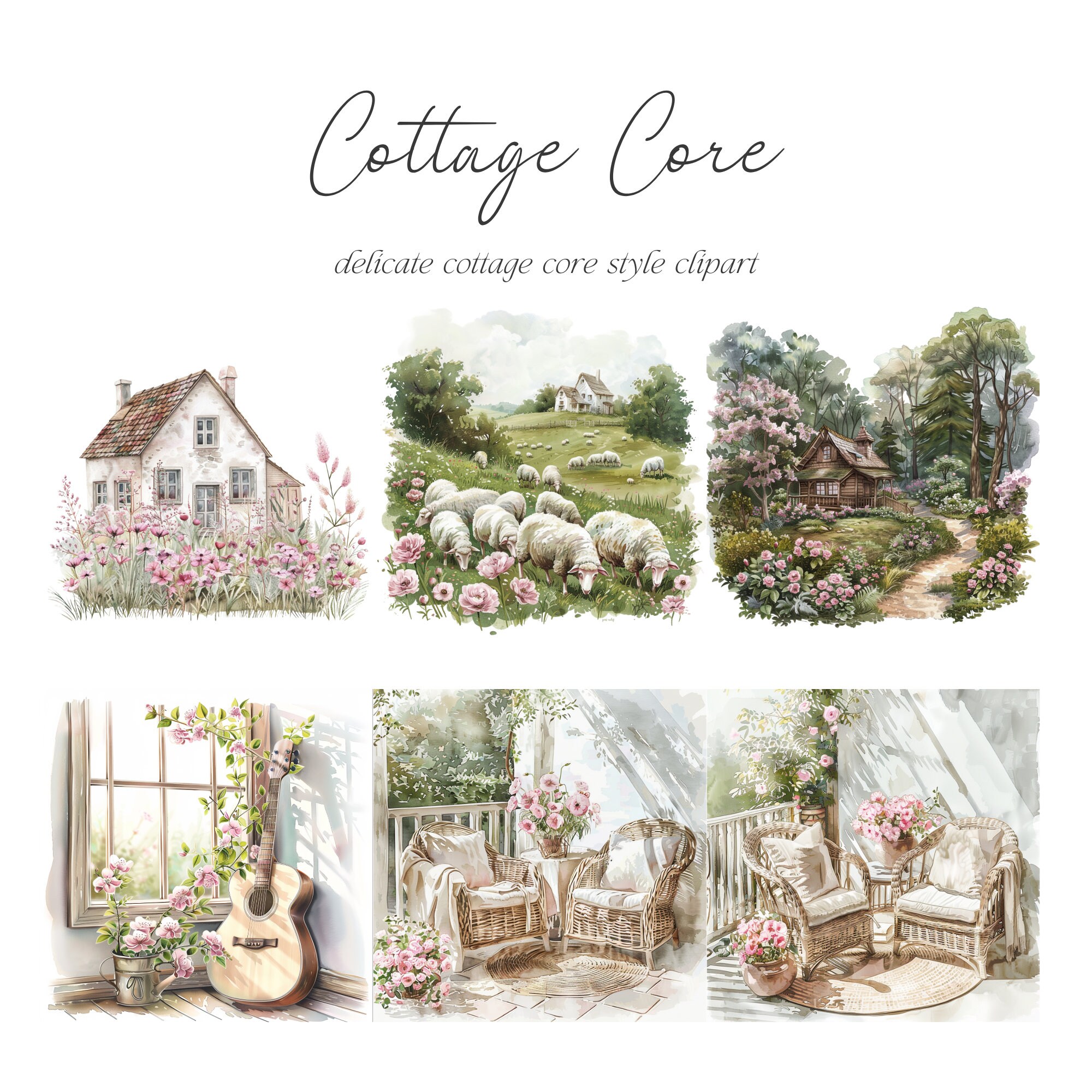 Cottage Core Clipart, Cottage Core Watercolor Clipart, Fashion ...