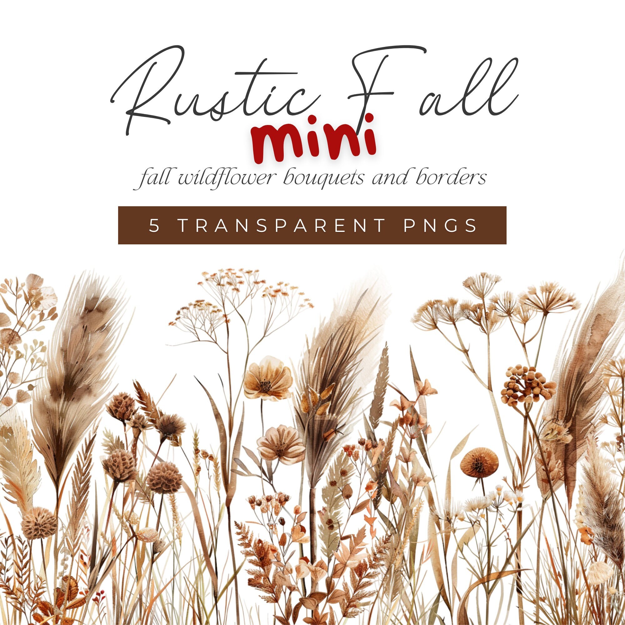 Rustic Fall Wildflower Clipart Watercolor Brown Floral Bouquets and ...