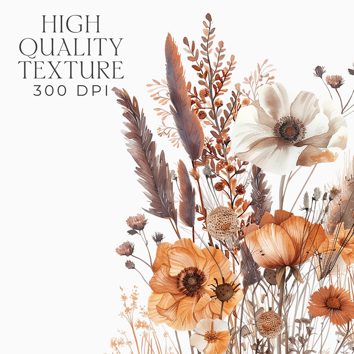 Fall Wildflower Bouquets and Borders, Watercolor Autumn Floral Clipart ...