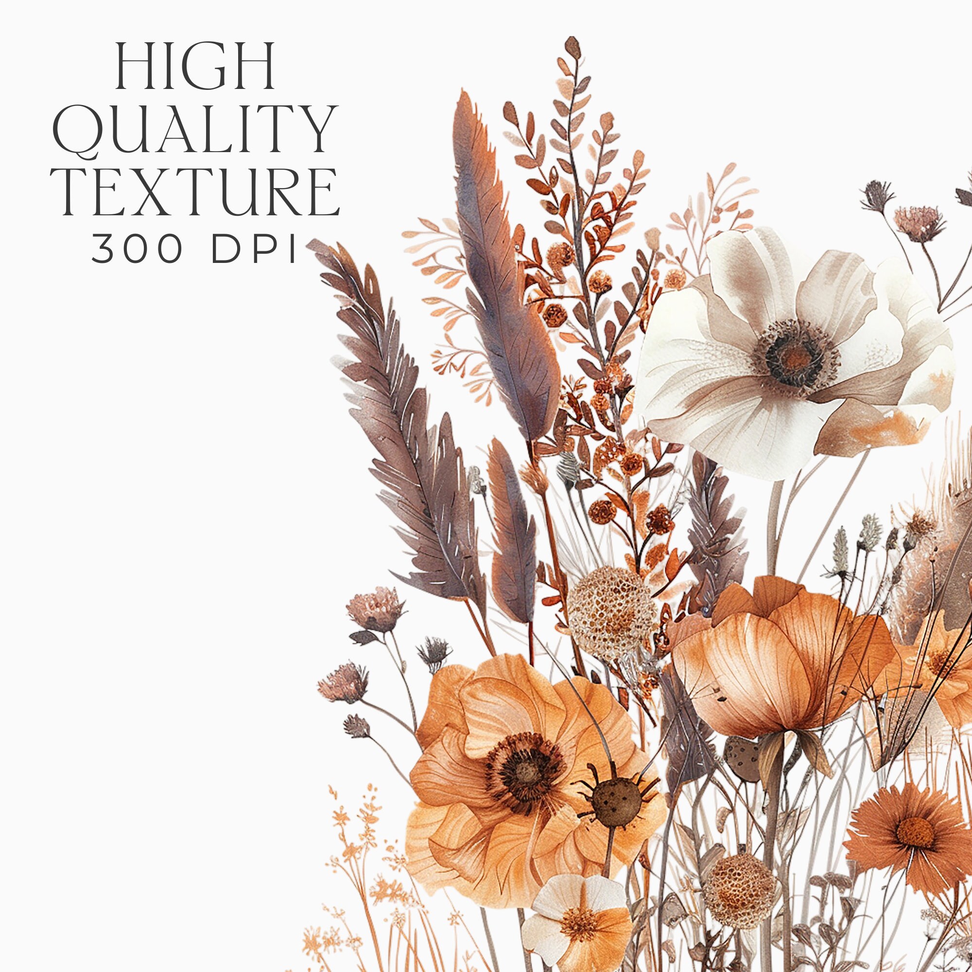 Fall Wildflower Bouquets and Borders, Watercolor Autumn Floral Clipart ...