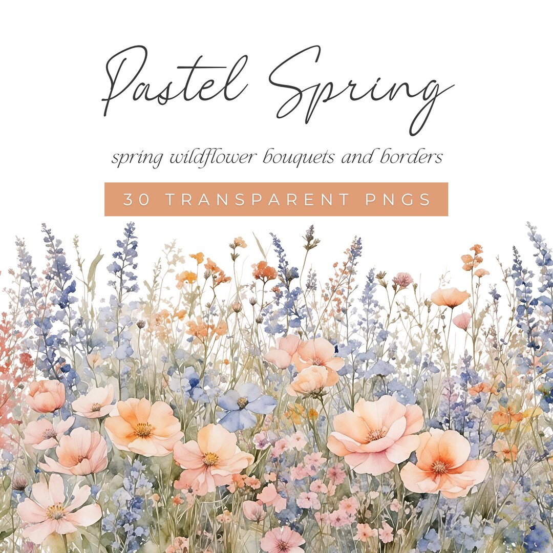Pastel Spring Floral Clipart, Watercolor Wildflower Bouquets and ...