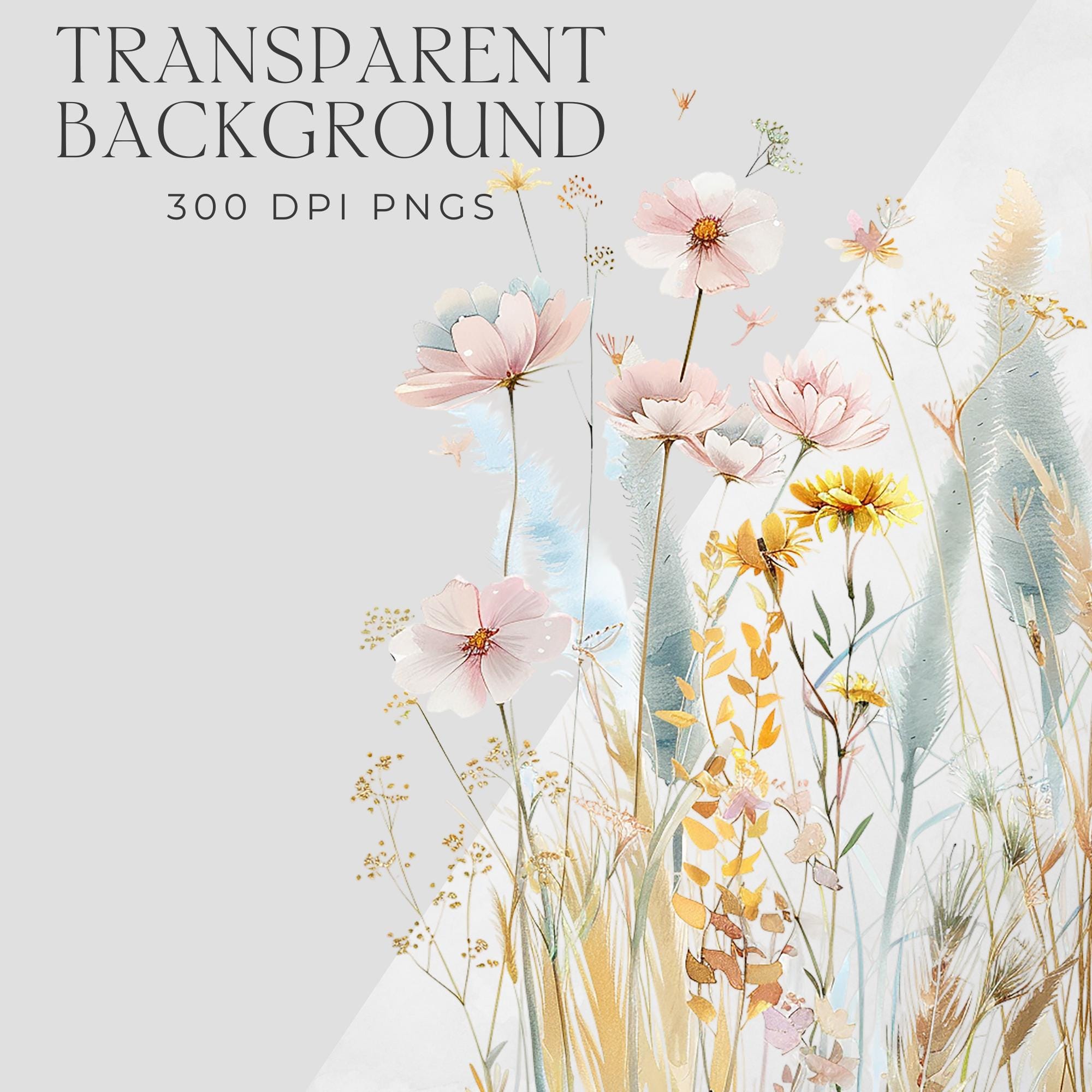 Pastel Meadow Borders, Pastel Meadow Wildflower Watercolor Clipart ...