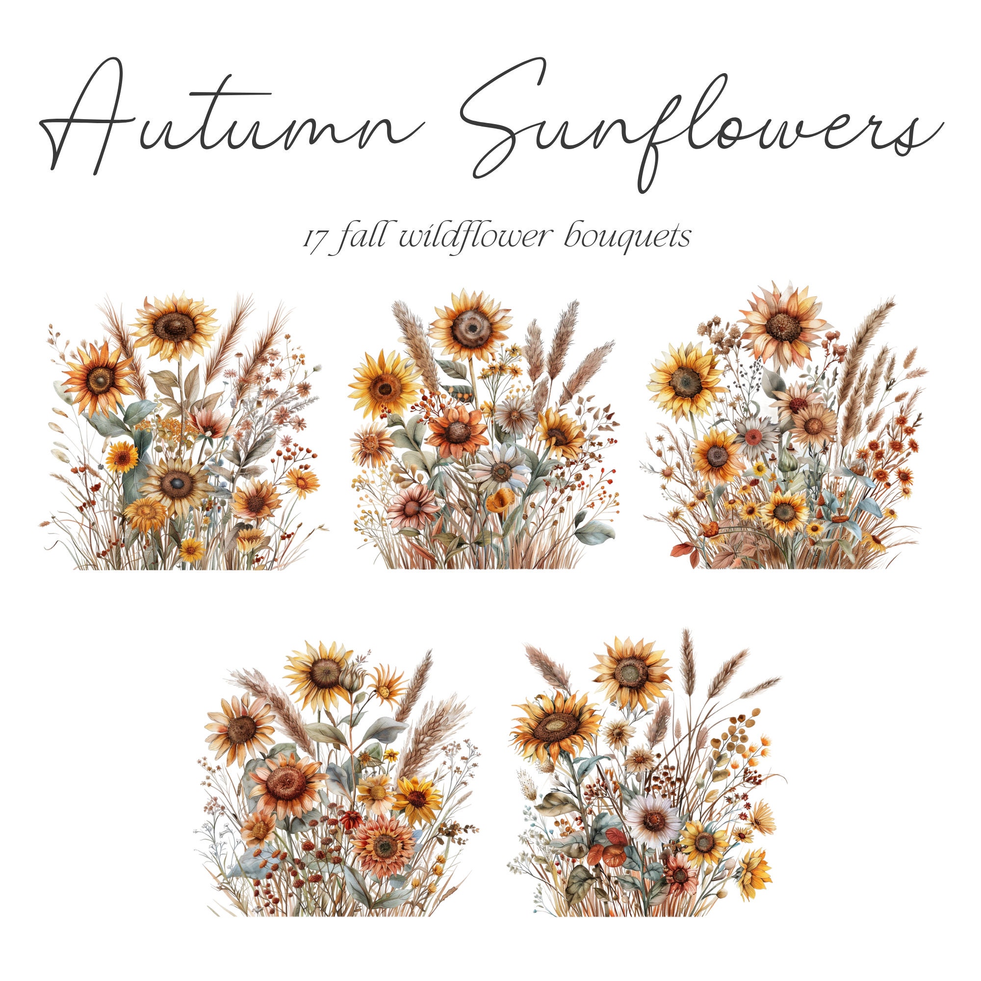 Autumn Sunflower Watercolor Clipart, Sunflower Clipart, Sunflower ...