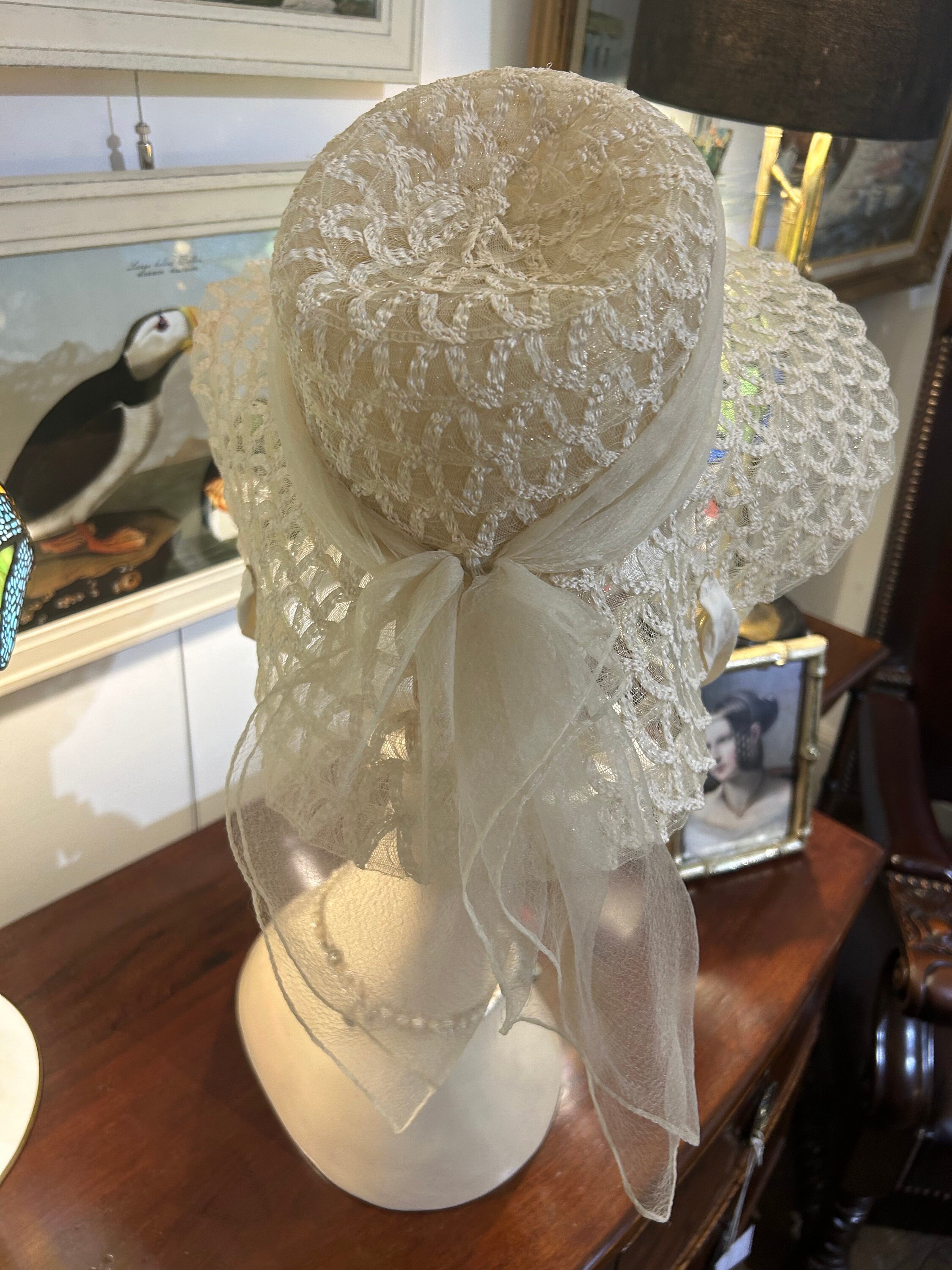 Vintage Cream Wide Brim Sun Hat With Ribbons - 20cm Circumference - Etsy