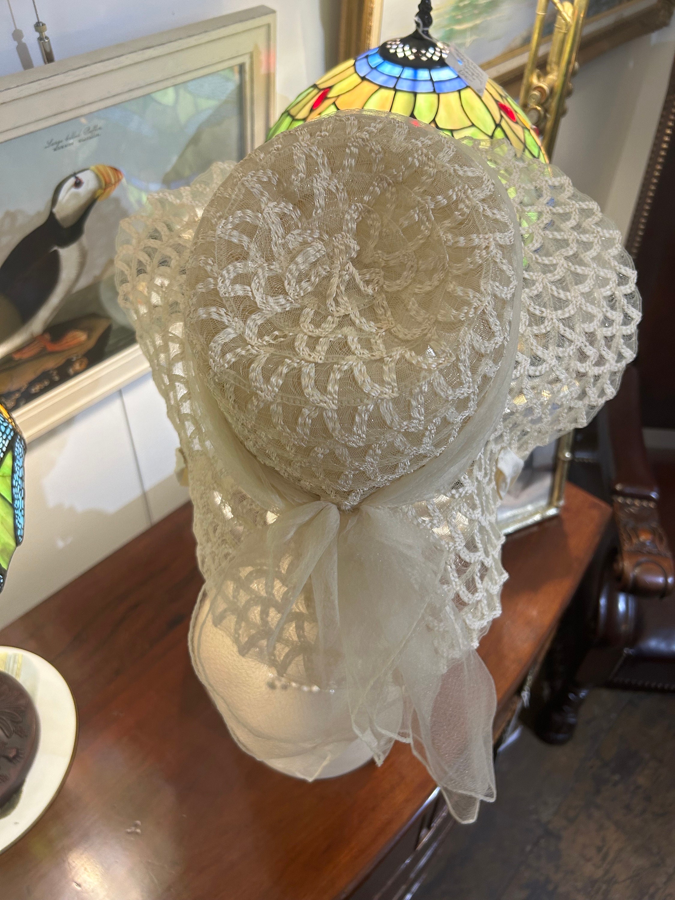 Vintage Cream Wide Brim Sun Hat With Ribbons - 20cm Circumference - Etsy