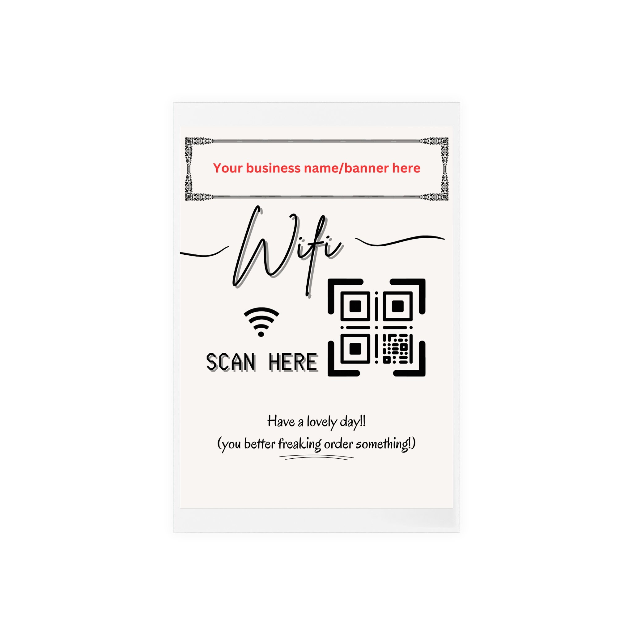 Business Wifi QR Code Sign, Wifi Password Sign Printable, Editable Wifi ...