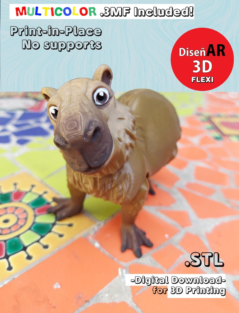Capybara STL File for 3d Printing, Articulated Capybara Figure, 3mf ...