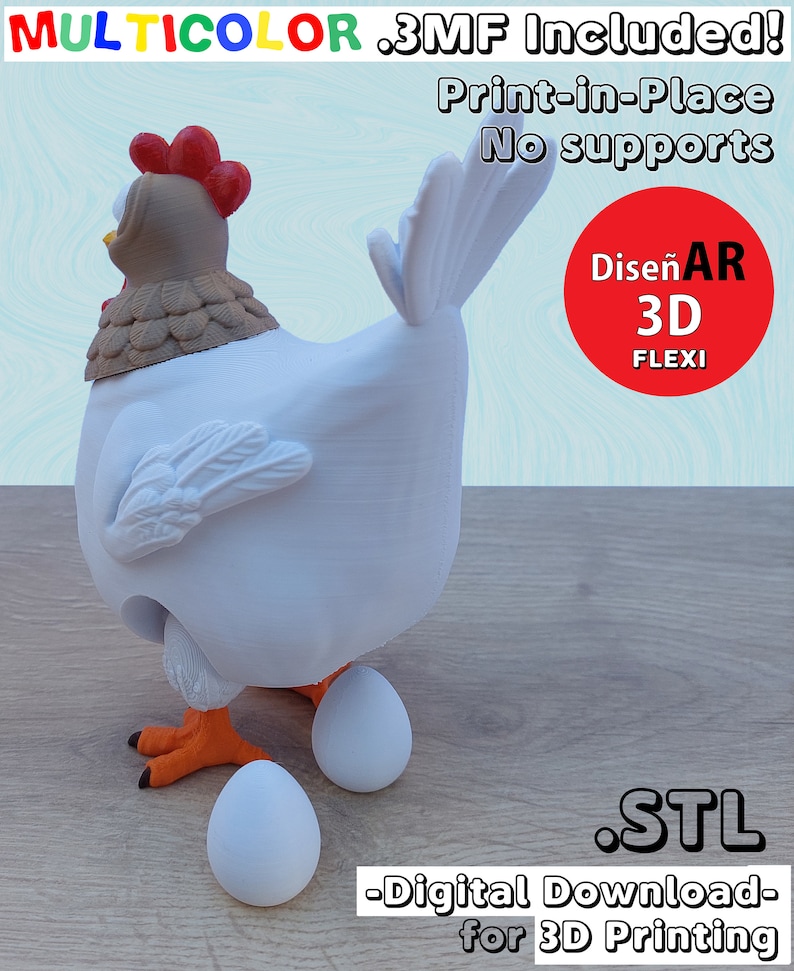 Chicken STL File for 3d Printing, Articulated Chicken Figure, 3mf ...