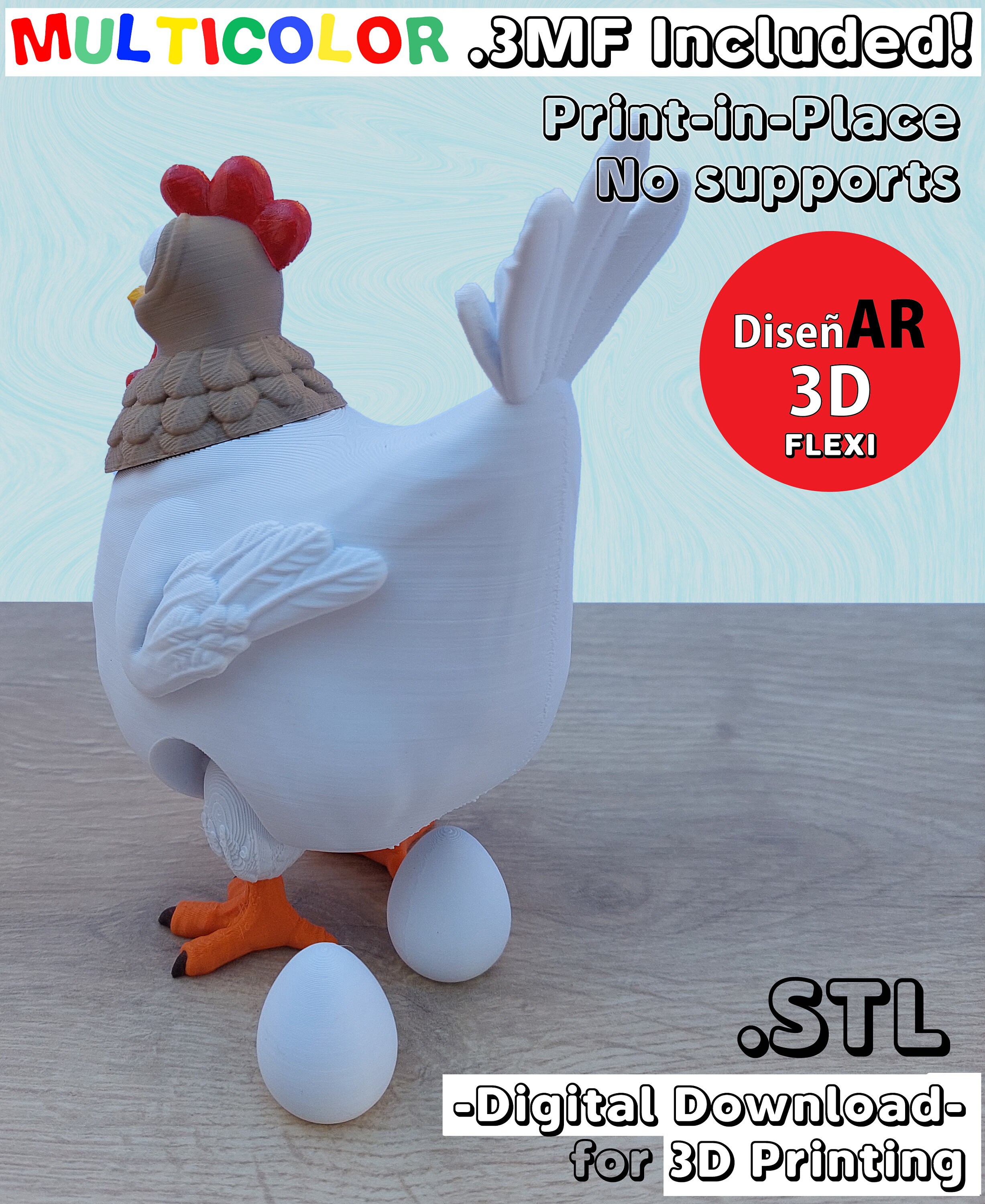 Chicken STL File for 3d Printing, Articulated Chicken Figure, 3mf ...