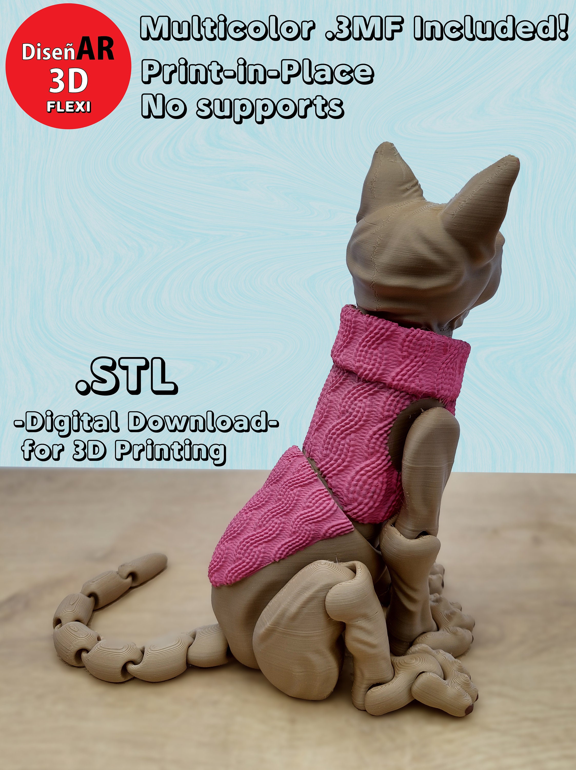 Cat STL File for 3d Printing, Articulated Cat Figure, 3mf Included - Etsy