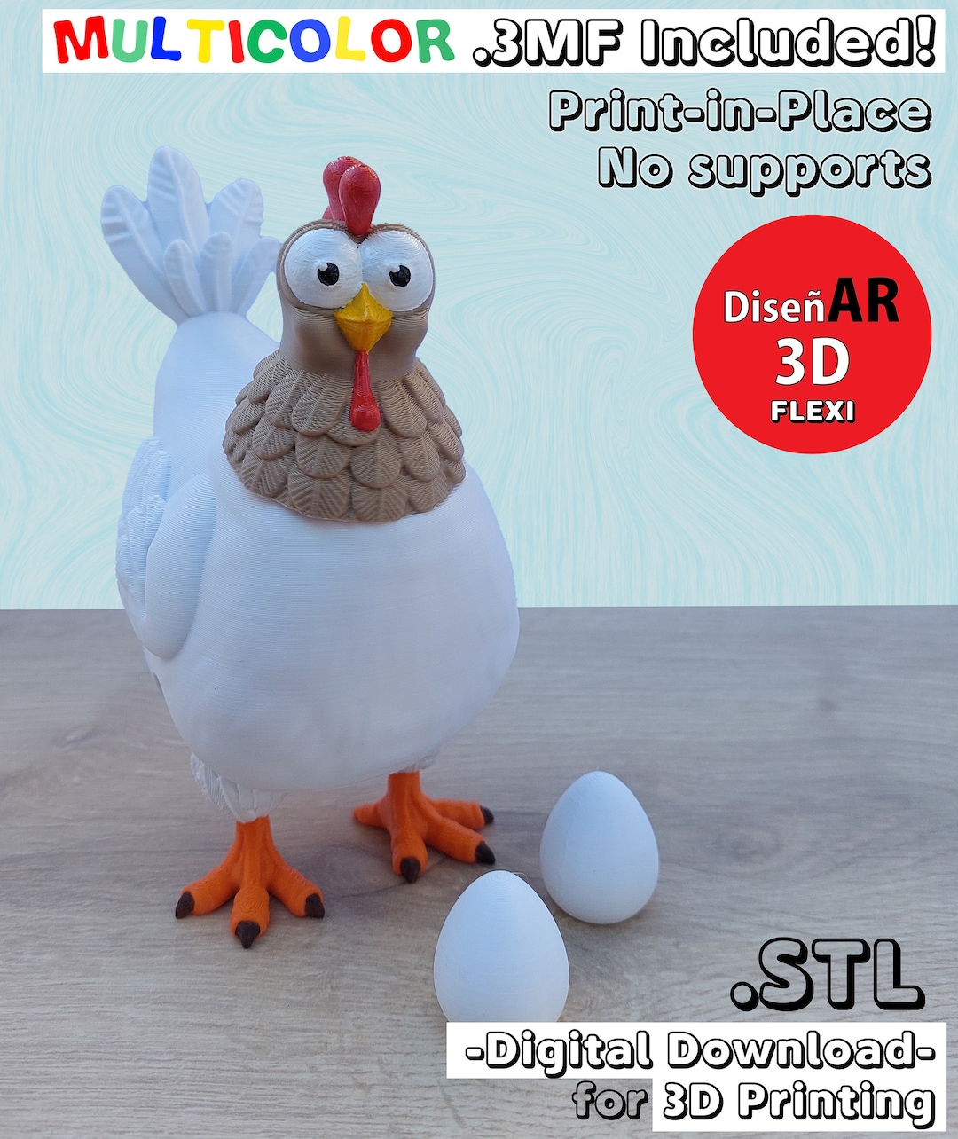Chicken STL File for 3d Printing, Articulated Chicken Figure, 3mf ...