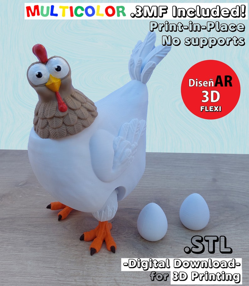 Chicken STL File for 3d Printing, Articulated Chicken Figure, 3mf ...