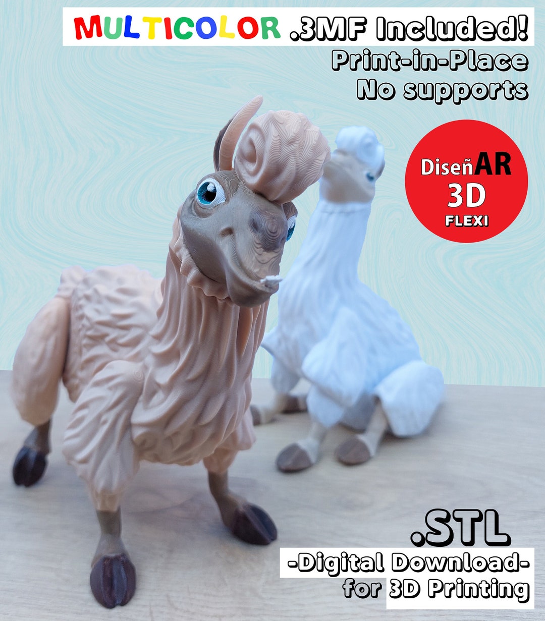 Llama STL File for 3d Printing, Articulated Llama Figure, 3mf Included ...