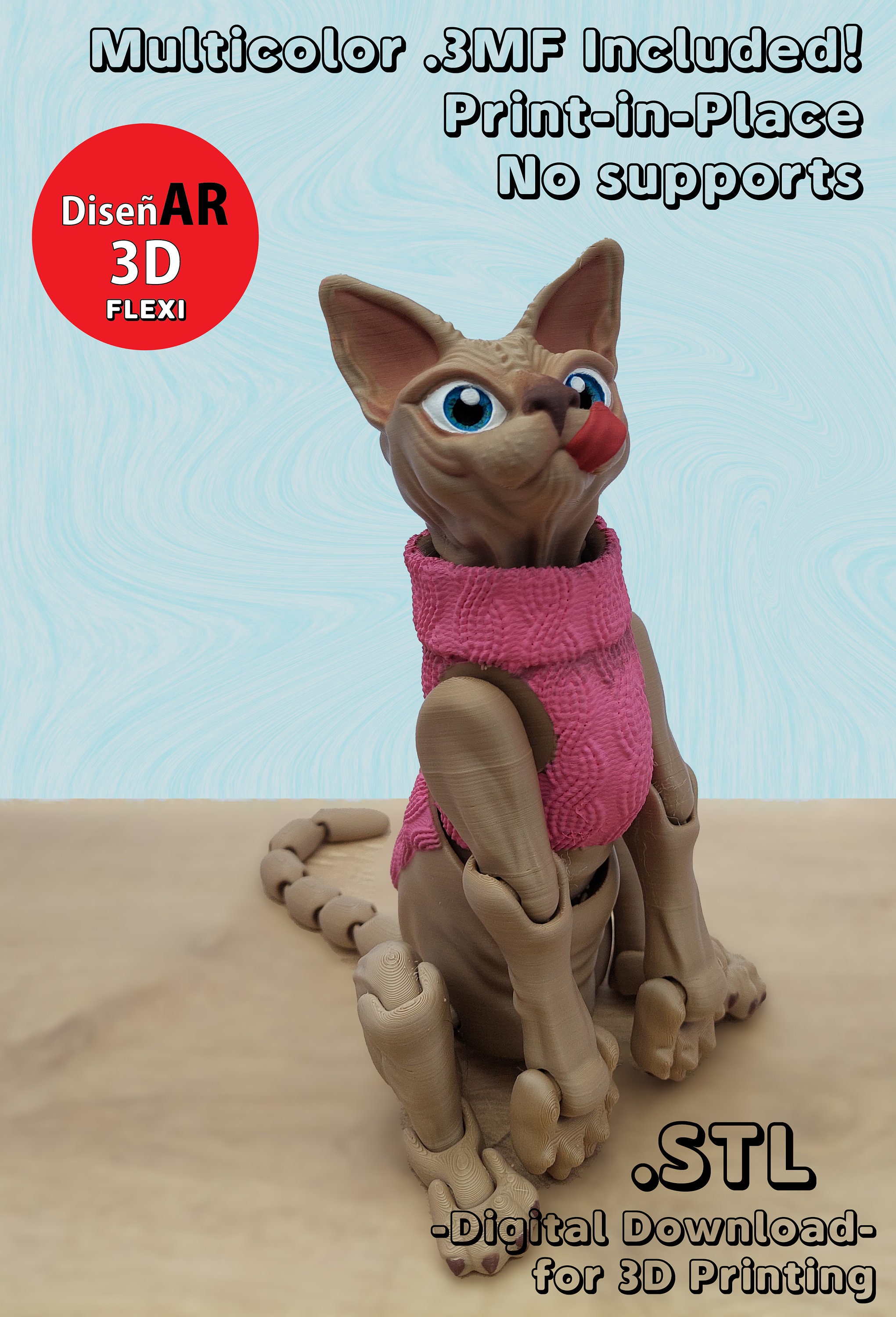 Cat STL File for 3d Printing, Articulated Cat Figure, 3mf Included - Etsy