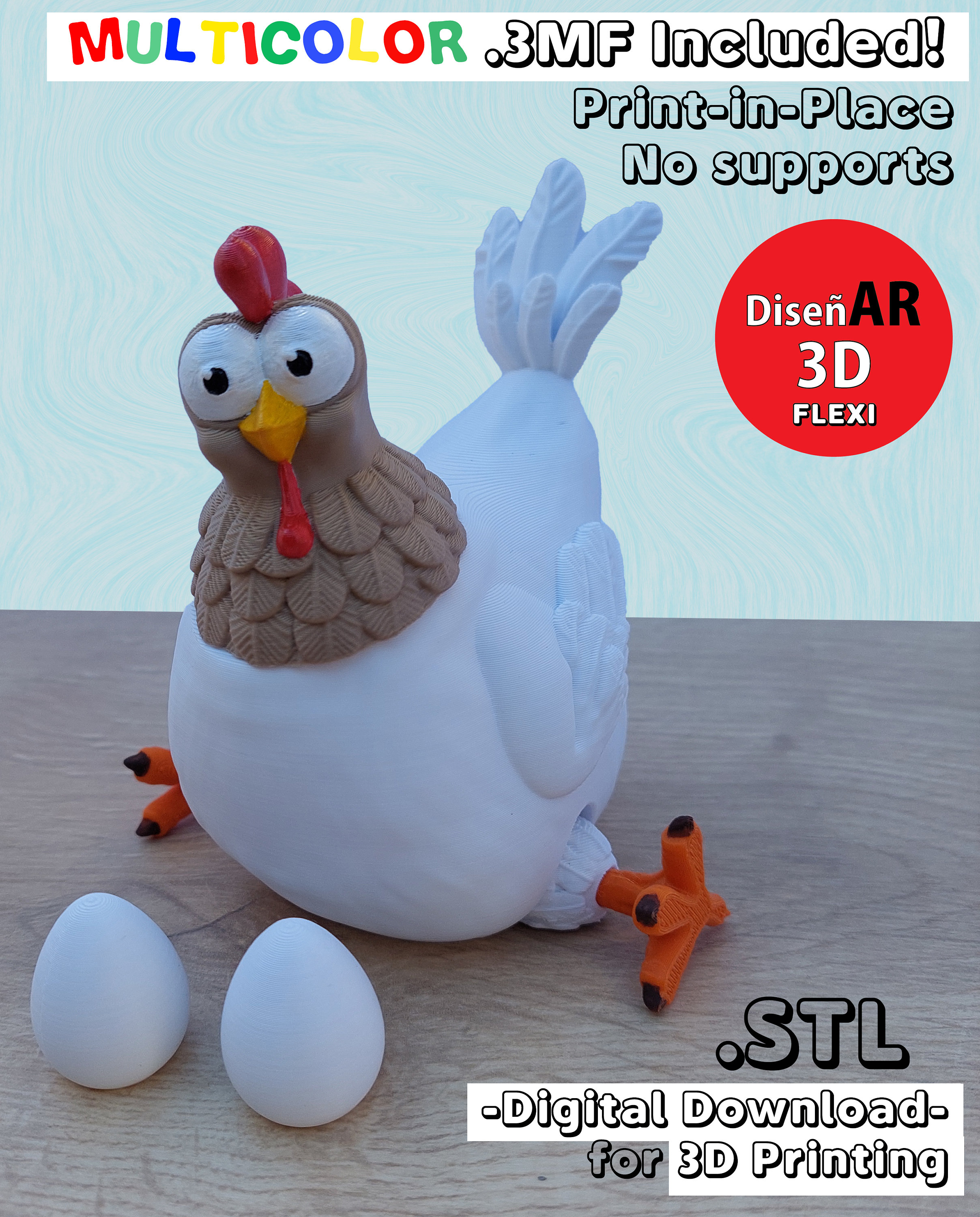 Chicken STL File for 3d Printing, Articulated Chicken Figure, 3mf ...