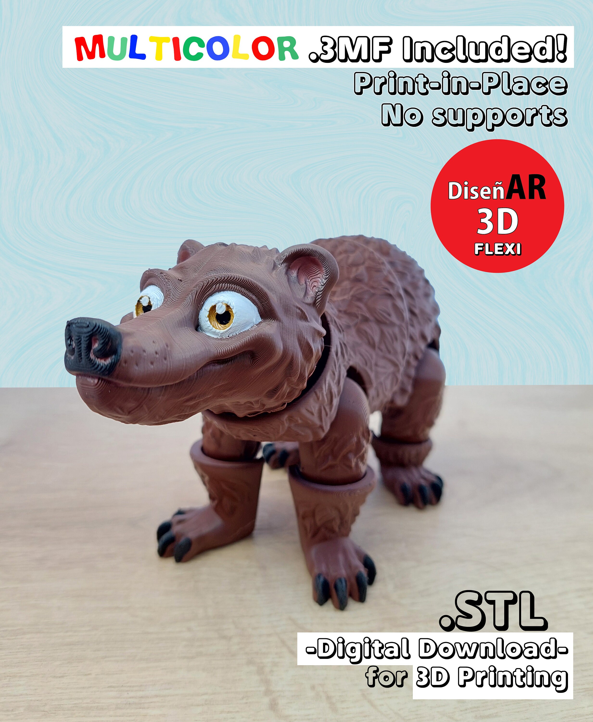 Bear STL File for 3d Printing, Articulated Bear Figure, 3mf Included - Etsy