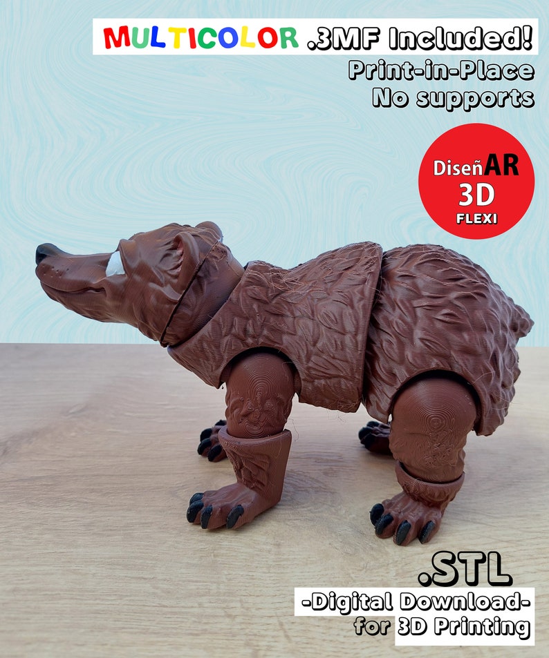 Bear STL File for 3d Printing, Articulated Bear Figure, 3mf Included - Etsy