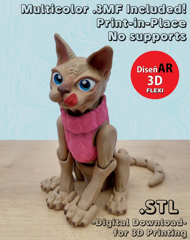 Cat STL File for 3d Printing, Articulated Cat Figure, 3mf Included - Etsy