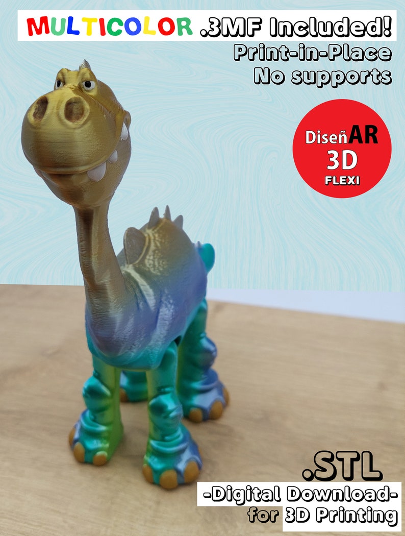 Dinosaur STL File for 3d Printing, Articulated Dinosaur Figure, 3mf ...