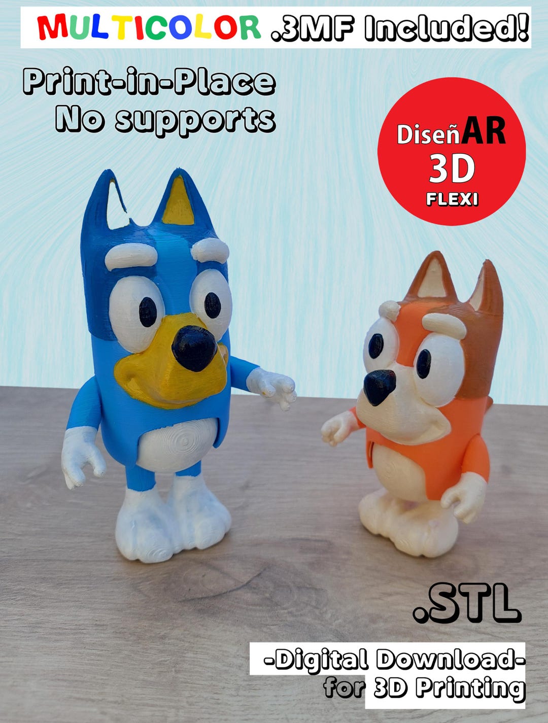 Bluey + Bingo Print in Place Not Supported STL File for 3d Printing ...