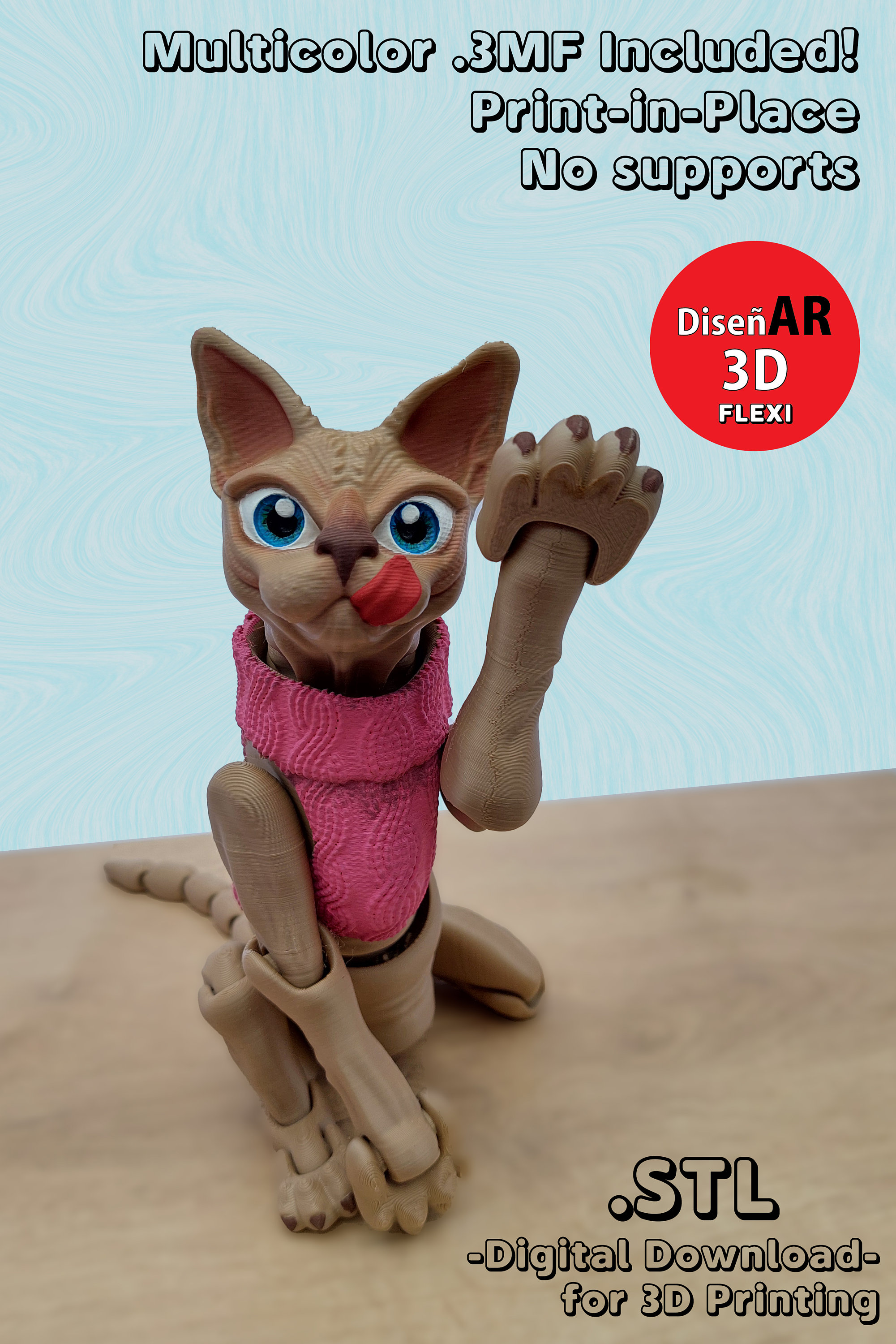 Cat STL File for 3d Printing, Articulated Cat Figure, 3mf Included - Etsy
