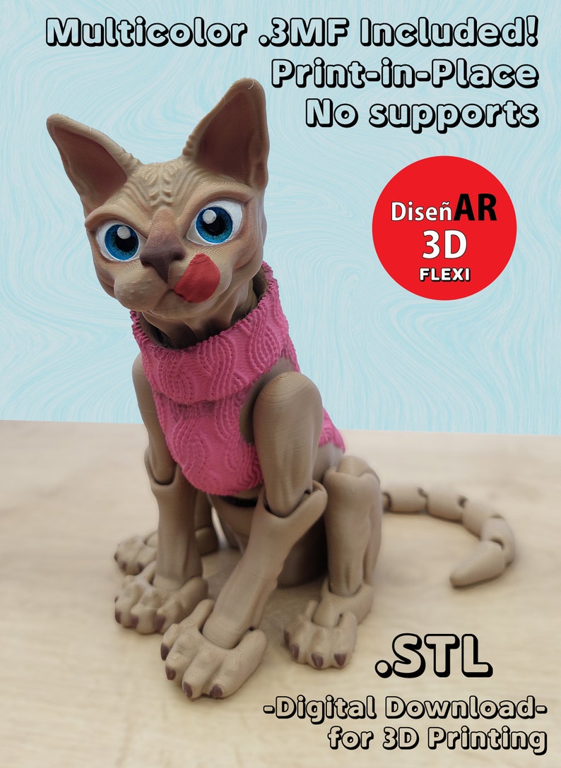 Cat STL File for 3d Printing, Articulated Cat Figure, 3mf Included - Etsy