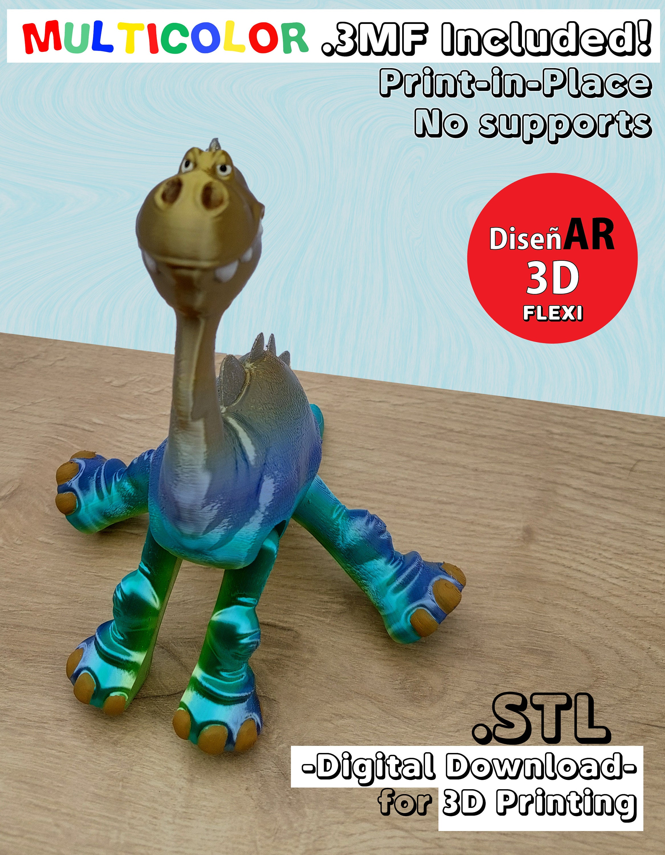 Dinosaur STL File for 3d Printing, Articulated Dinosaur Figure, 3mf ...