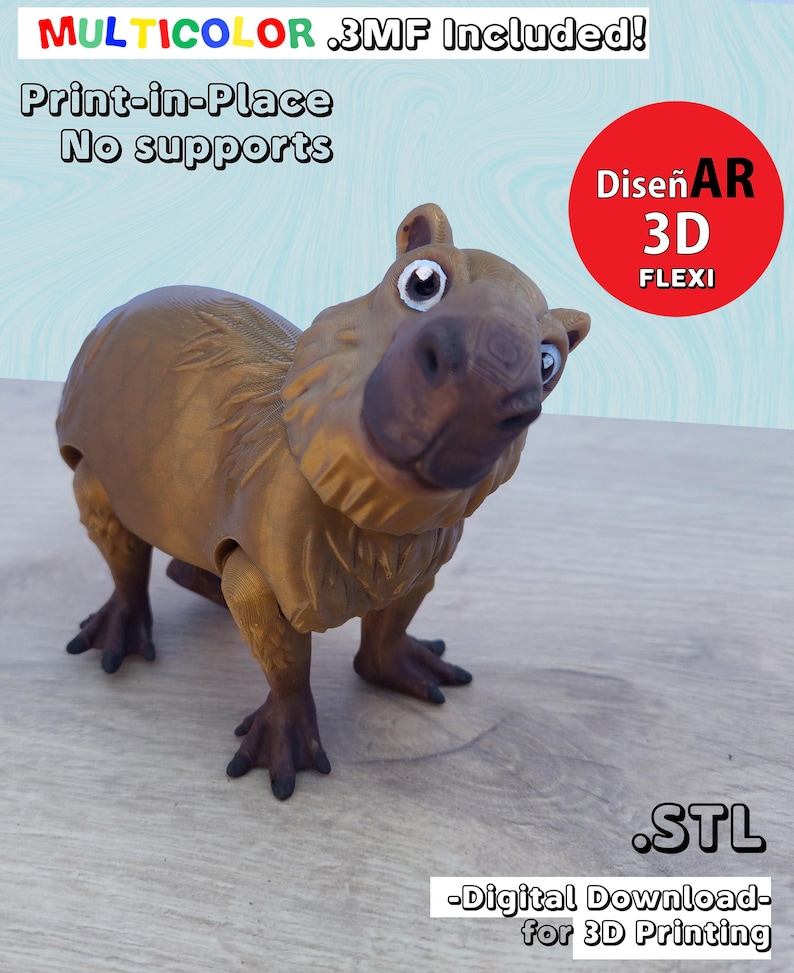 Capybara STL File for 3d Printing, Articulated Capybara Figure, 3mf ...