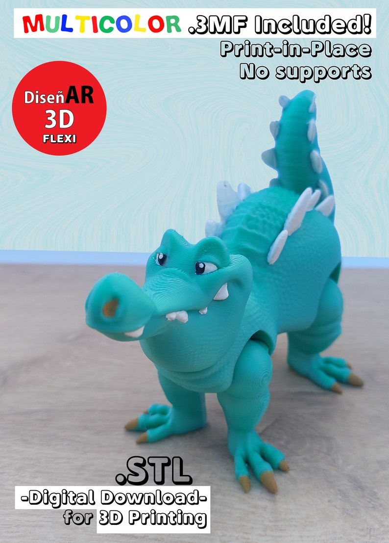 Flexi Crocodile STL File for 3d Printing, Articulated Crocodile Figure ...