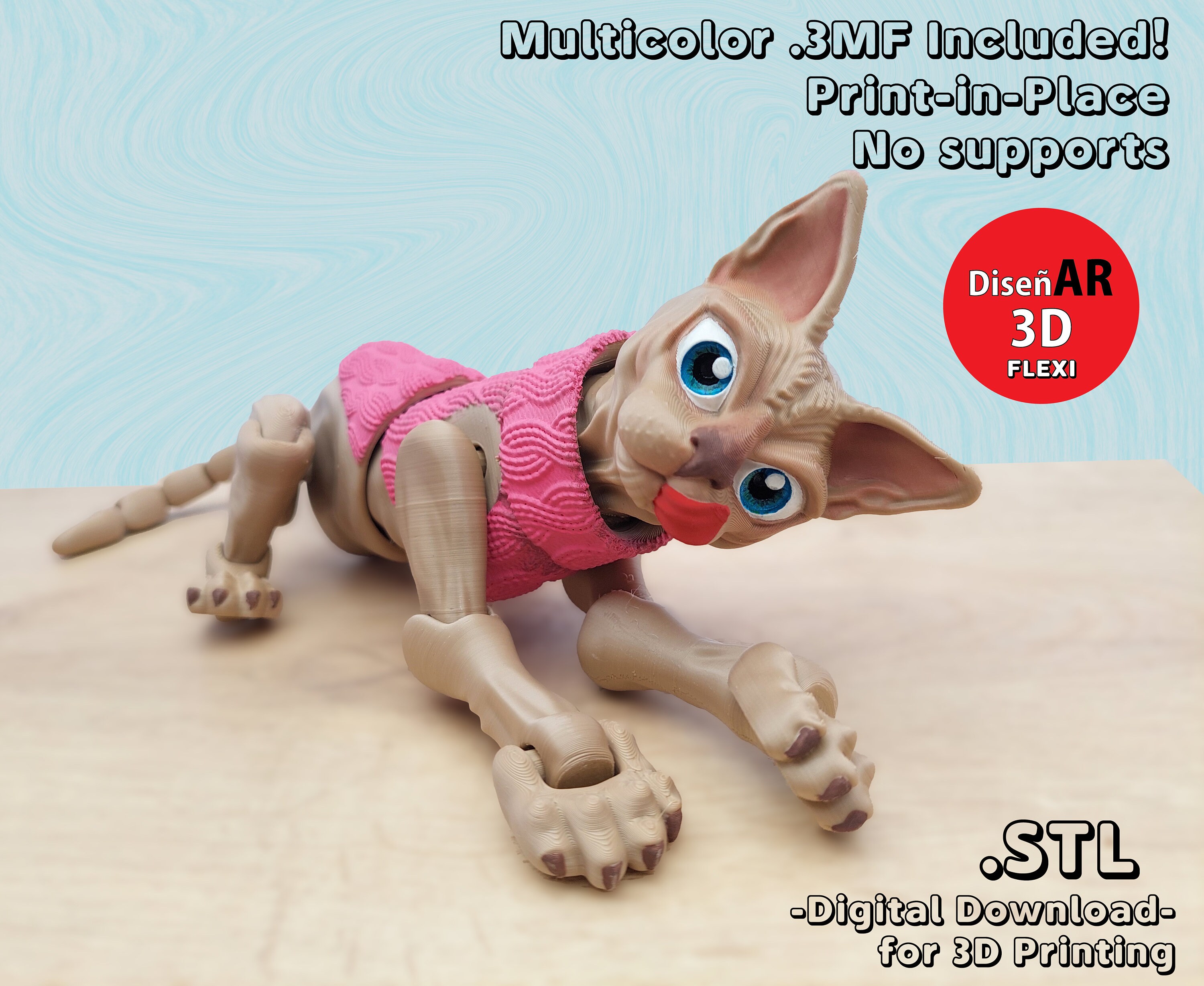 Cat STL File for 3d Printing, Articulated Cat Figure, 3mf Included - Etsy