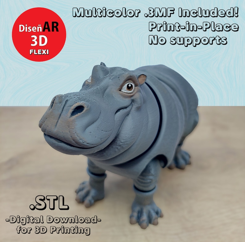 Hippopotamus STL File for 3d Printing, Articulated Hippopotamus Figure ...