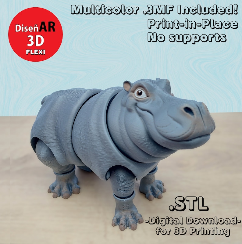 Hippopotamus STL File for 3d Printing, Articulated Hippopotamus Figure ...