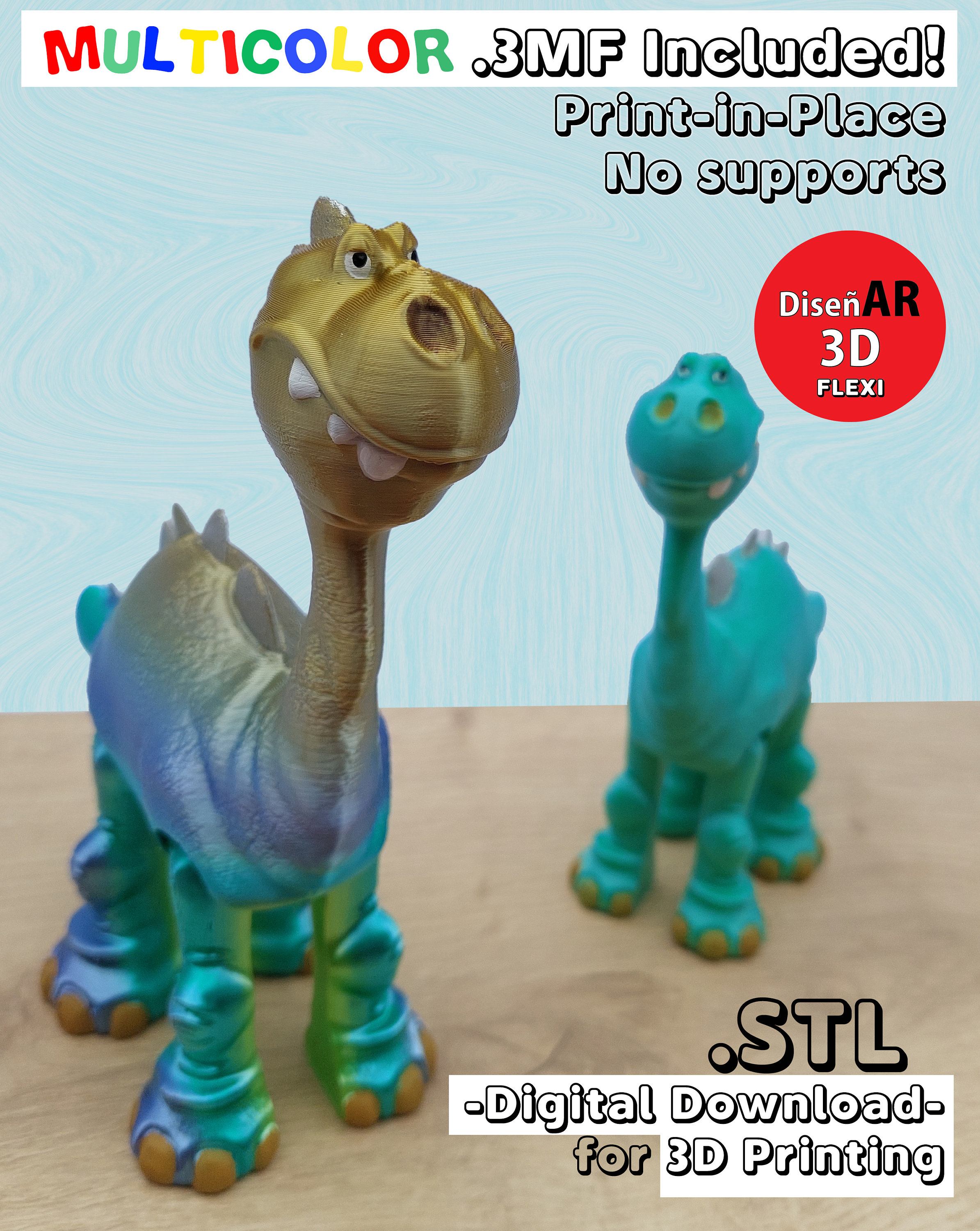 Dinosaur STL File for 3d Printing, Articulated Dinosaur Figure, 3mf ...