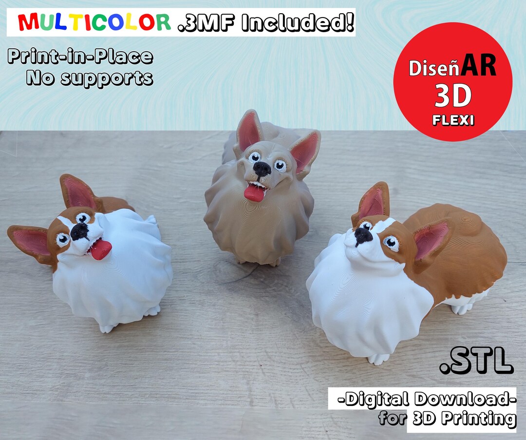 Corgi STL File for 3d Printing, Articulated Corgi Figure, 3mf Included ...
